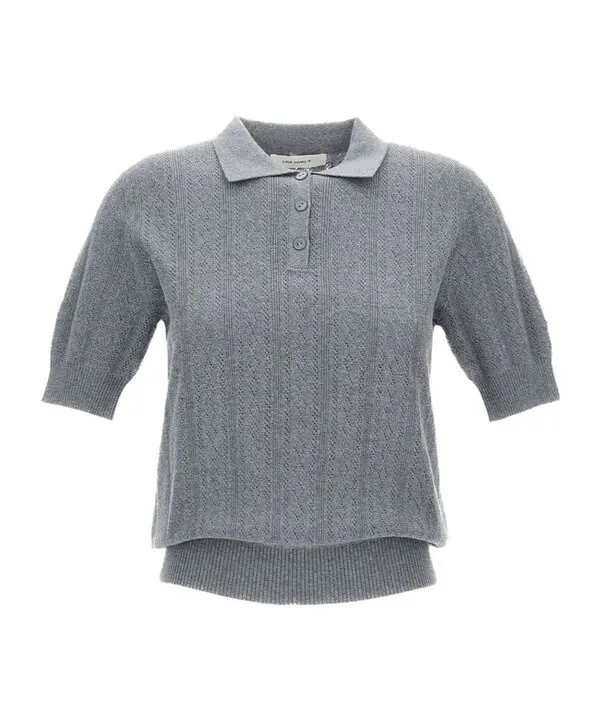 LISA YANG Cristine Knitted Polo Top - Gray