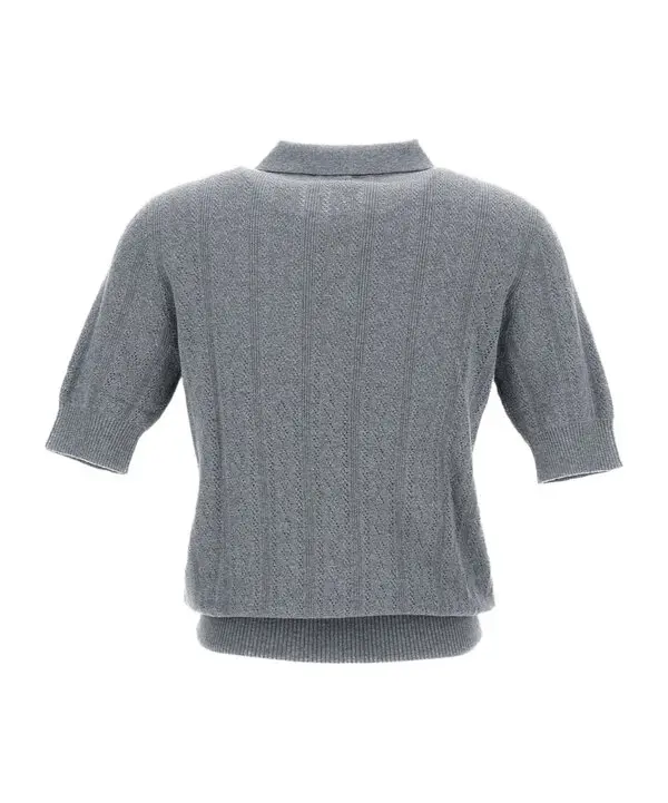 LISA YANG Cristine Knitted Polo Top - Gray