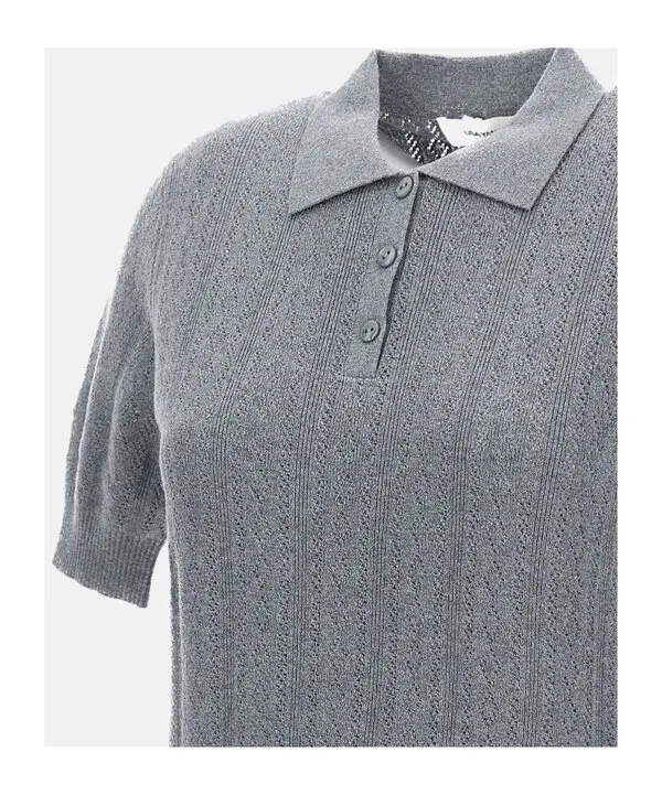 LISA YANG Cristine Knitted Polo Top - Gray