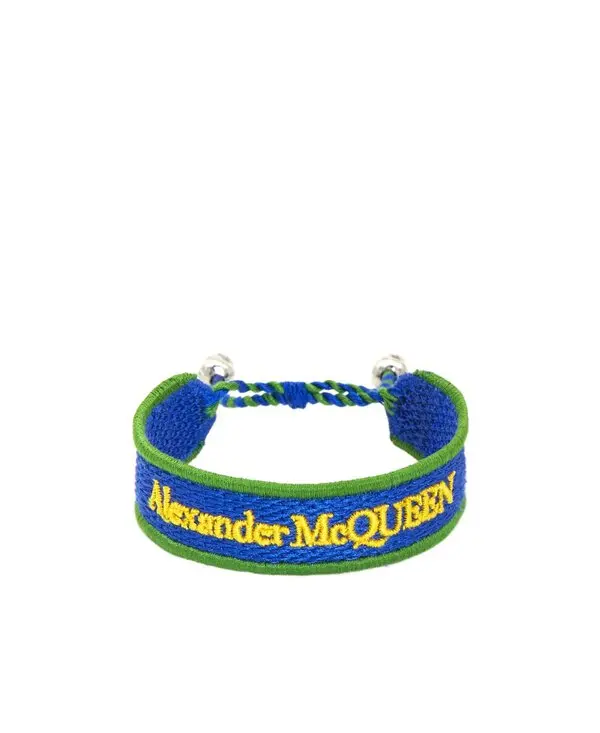 Alexander McQueen Logo-embroidery Cord Bracelet - Blue