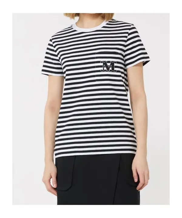 Max Mara Striped Logo Embroidered Crewneck T-shirt