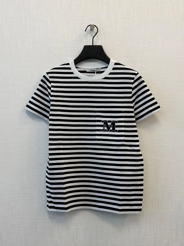 Max Mara Striped Logo Embroidered Crewneck T-shirt