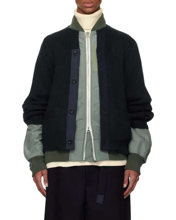 Sacai Layered Effect Zip-up Knitted Jacket