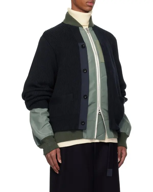 Sacai Layered Effect Zip-up Knitted Jacket