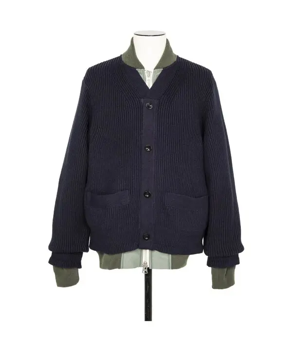 Sacai Layered Effect Zip-up Knitted Jacket
