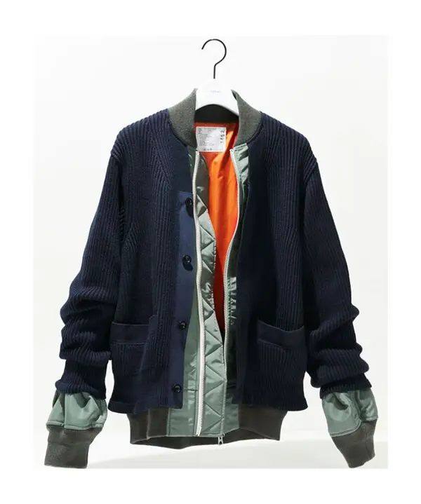 Sacai Layered Effect Zip-up Knitted Jacket