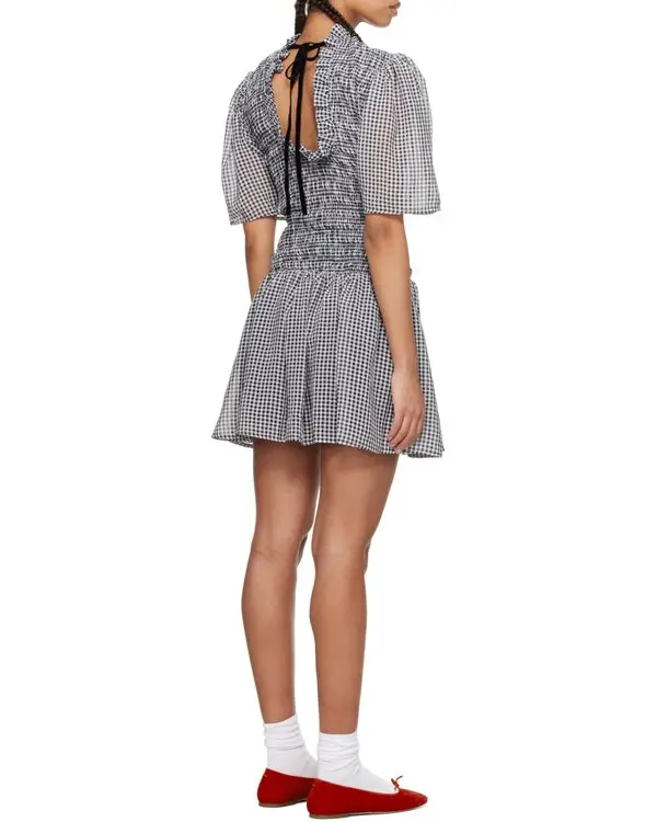 GANNI Checked Mini Dress With Lace Detail