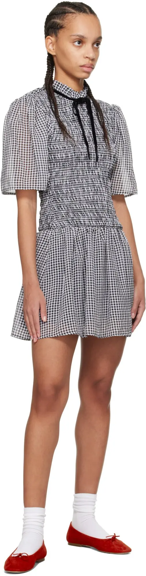 GANNI Checked Mini Dress With Lace Detail