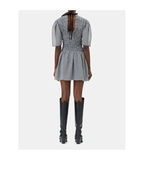 GANNI Checked Mini Dress With Lace Detail