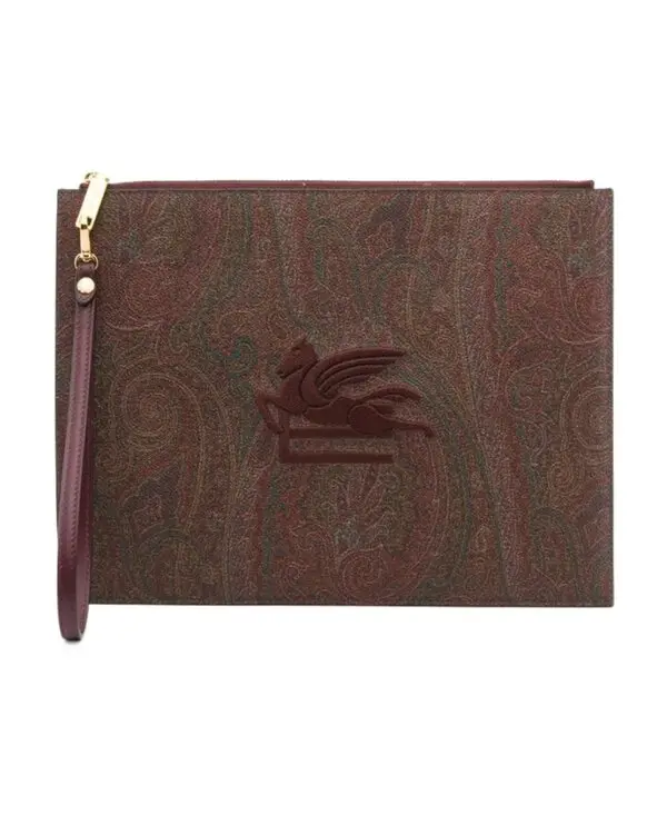 Etro Paisley Print Canvas Clutch Bag - Brown