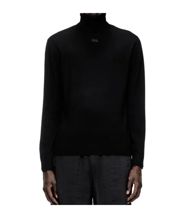 DIESEL® Turtleneck Knit Jumper With Embroidered Logo - Black