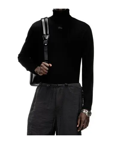 DIESEL® Turtleneck Knit Jumper With Embroidered Logo - Black
