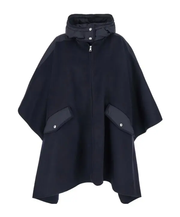 Moncler Hooded Zip-front Cape - Blue