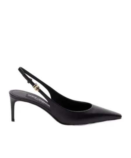 Dolce & Gabbana Logo Plaque Pointed Toe Slingback Pumps
