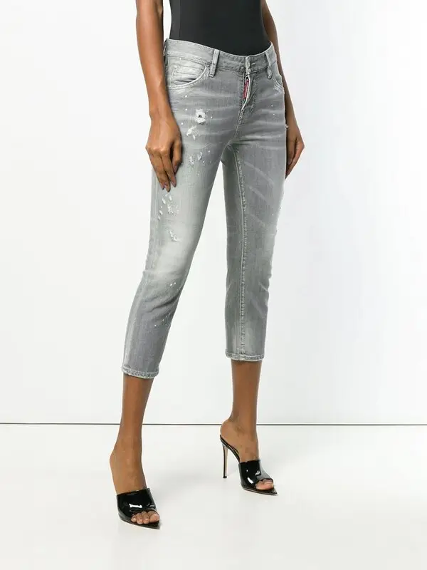 Dsquared2 Stone Washed Tight Nine-quarter Jeans - Gray