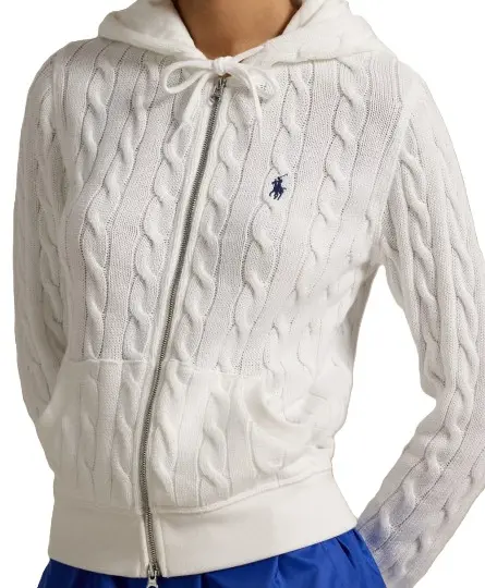 Polo Ralph Lauren Cable-knit Full-zip Hooded Cardigan - White