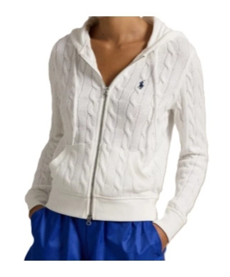 Polo Ralph Lauren Cable-knit Full-zip Hooded Cardigan - White