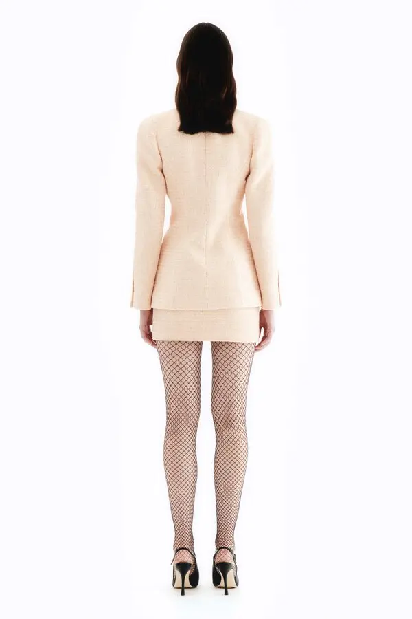 Alessandra Rich Double-breasted V-neck Tweed Jacket - Nude