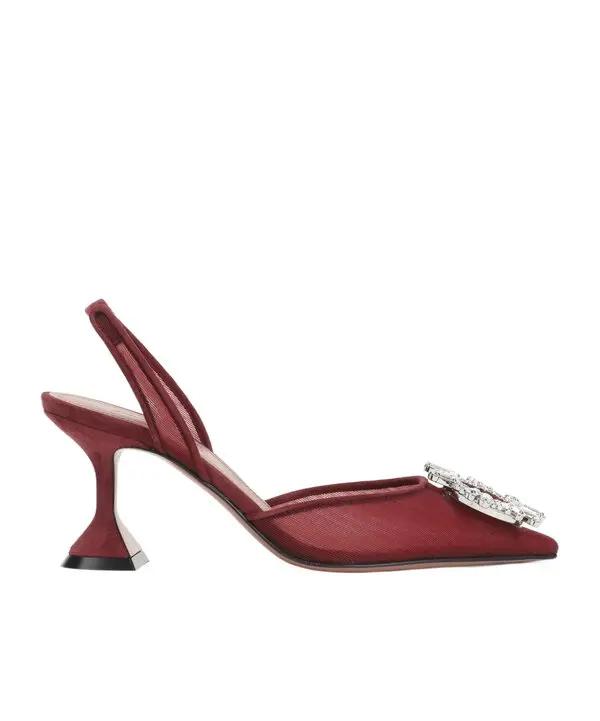 Amina Muaddi Pointed High-heeled Sandals With Crystal Embellishment - Red