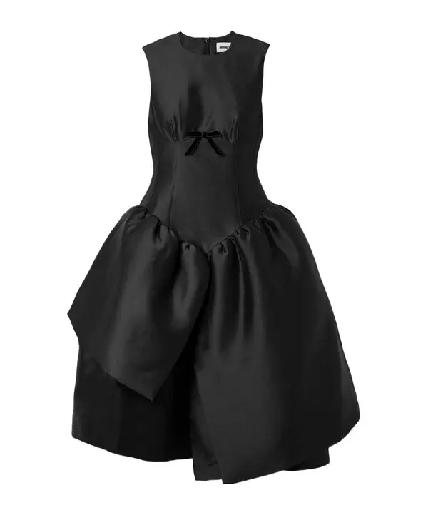 SHUSHU/TONG Asymmetric Bow-detailed Gathered Taffeta Dress - Black