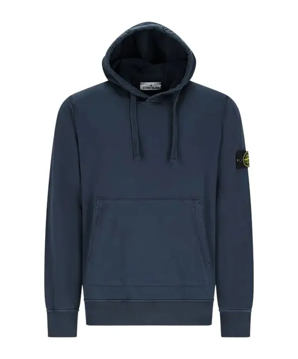 Stone Island Logo Patch Drawstring Hoodie - Blue