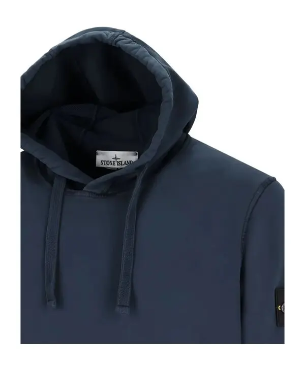 Stone Island Logo Patch Drawstring Hoodie - Blue