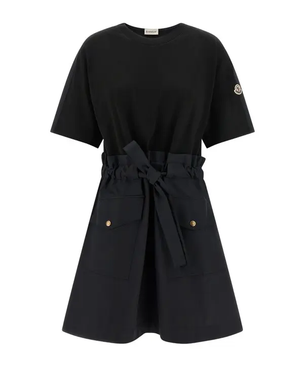 Moncler Drawstring Crewneck T-shirt Dress - Black