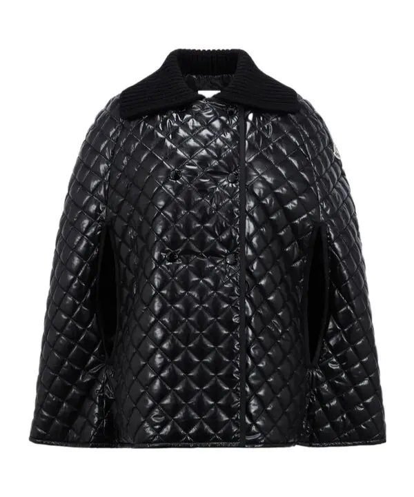 Moncler Quilted Padded Cape With Knit Collar - Black