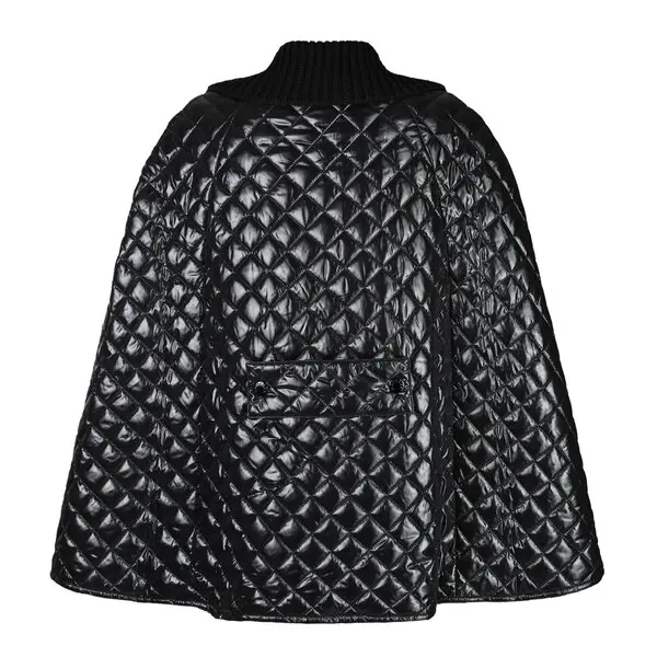 Moncler Quilted Padded Cape With Knit Collar