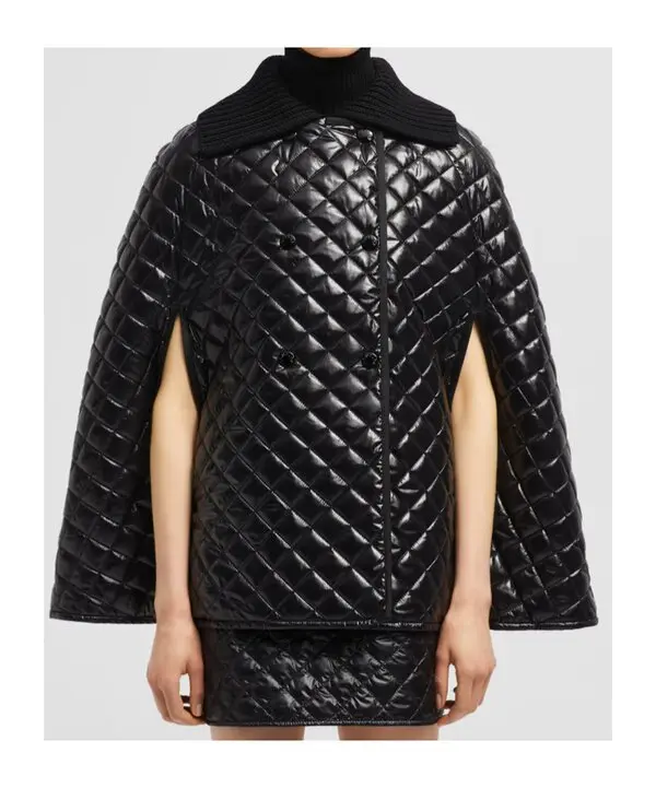 Moncler Quilted Padded Cape With Knit Collar