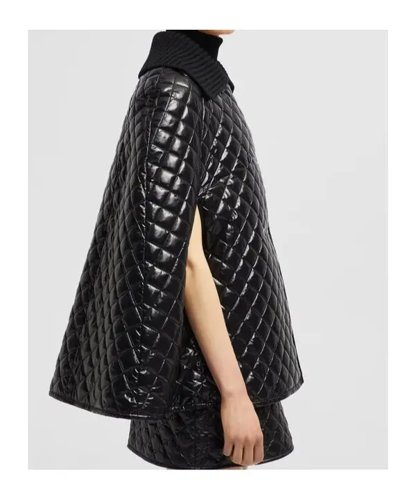 Moncler Quilted Padded Cape With Knit Collar