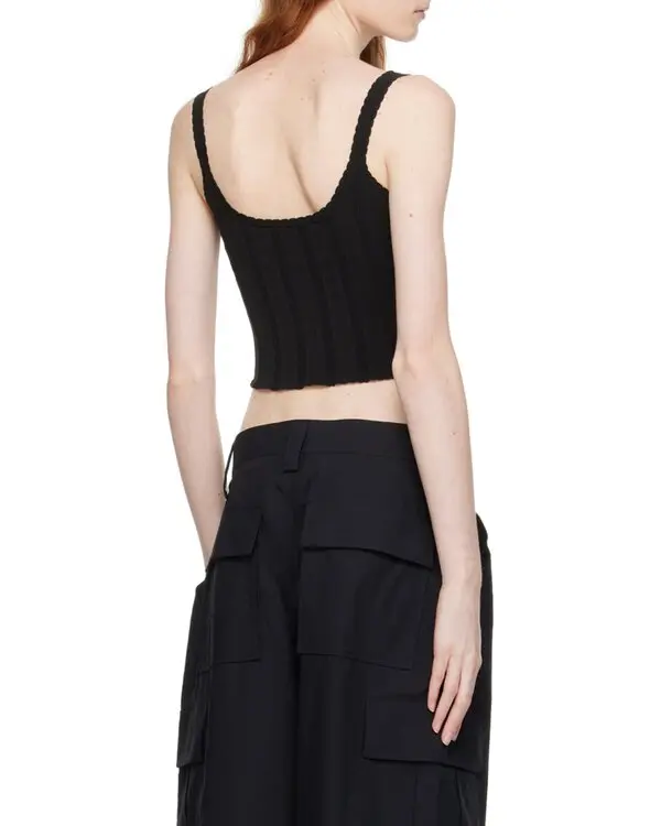 Alexander Wang Ribbed Knit Bow Detailed Cropped Top - Black