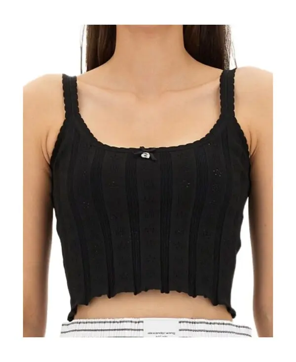 Alexander Wang Ribbed Knit Bow Detailed Cropped Top