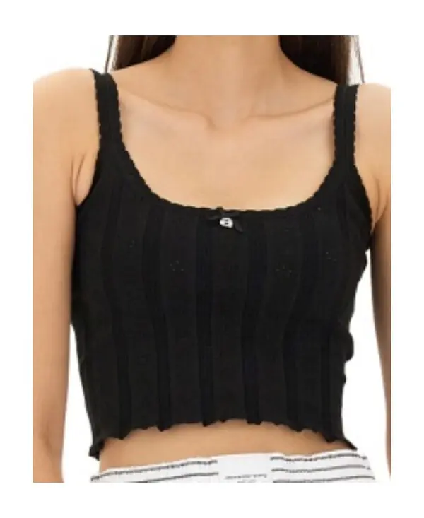 Alexander Wang Ribbed Knit Bow Detailed Cropped Top