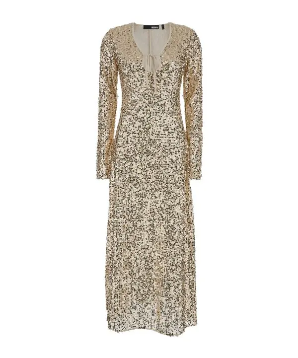 ROTATE BY BIRGER CHRISTENSEN Sequined Long-sleeved Midi Dress - Gold