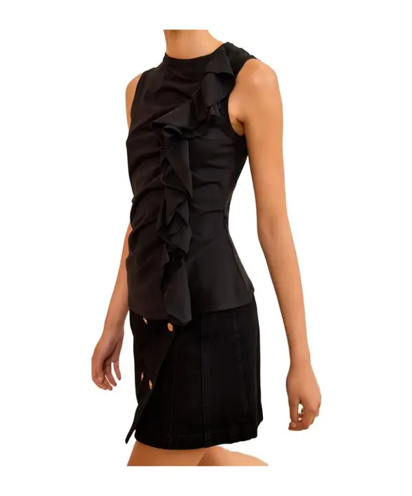 Ulla Johnson Clio Ruched Ruffle Top - Black