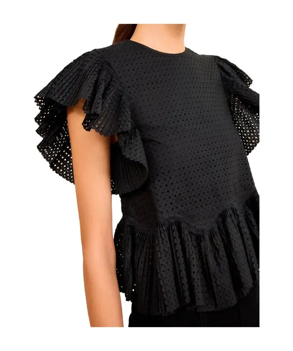 Ulla Johnson Clio Ruched Ruffle Top - Black