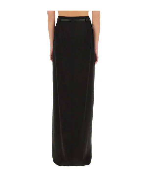 TOM FORD Belted Maxi Skirt In Double Fluid Silk Satin - Black