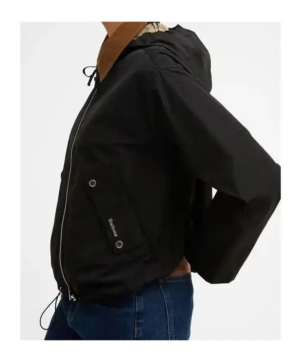 Barbour Hooded Bomber Jacket With Corduroy Collar - Black