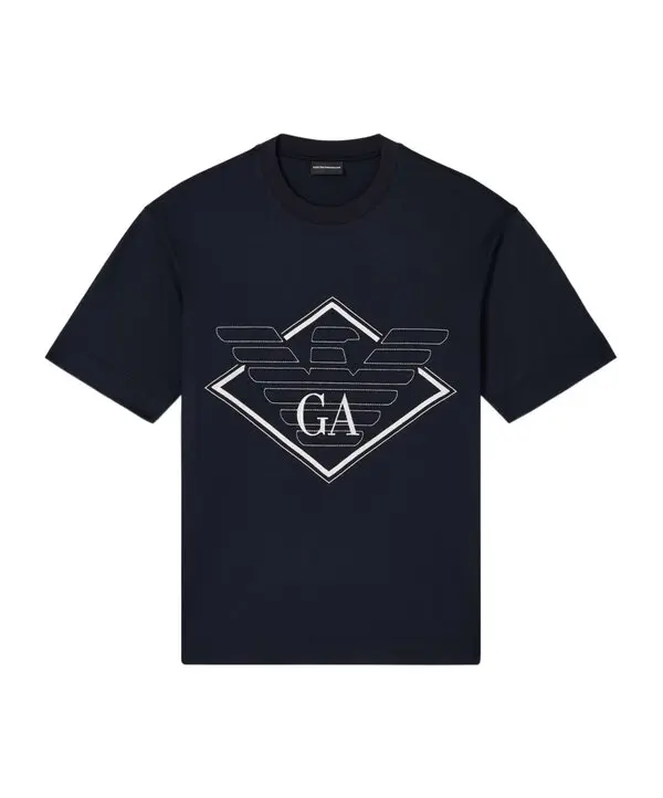 Emporio Armani Logo Embroidered Crewneck T-shirt - Navy Blue