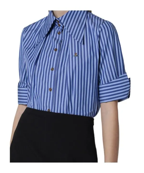 VIVIENNE WESTWOOD Striped Short Sleeve Shirt With Orb Logo Embroidery