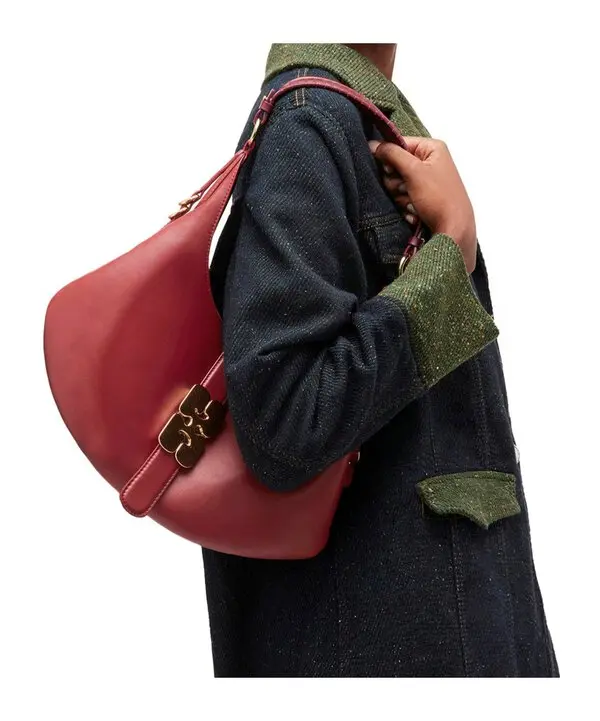GANNI Logo Plaque Shoulder Bag - Red