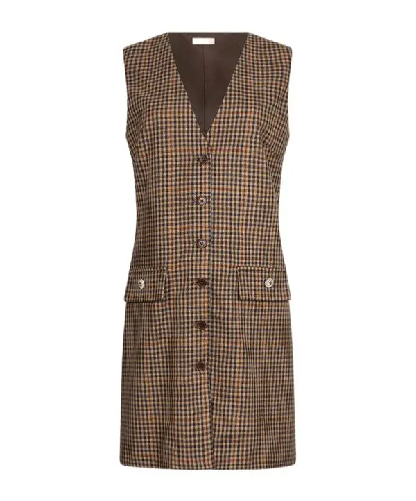 Liu Jo Sleeveless Plaid V-neck Dress With Buttoned Pockets