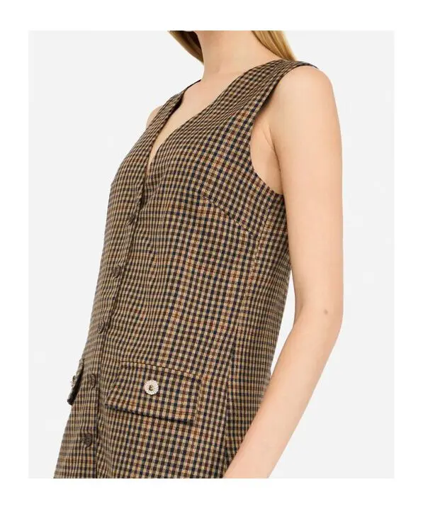 Liu Jo Sleeveless Plaid V-neck Dress With Buttoned Pockets
