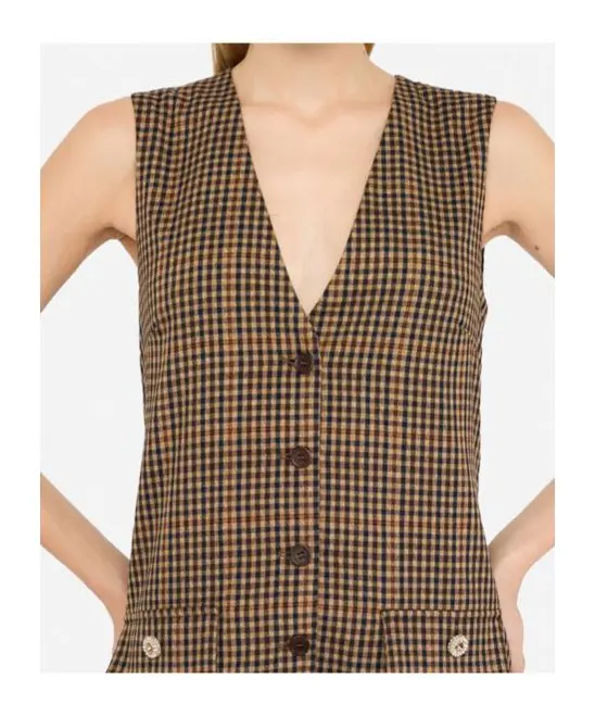 Liu Jo Sleeveless Plaid V-neck Dress With Buttoned Pockets