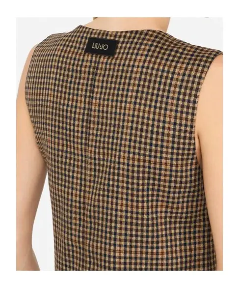 Liu Jo Sleeveless Plaid V-neck Dress With Buttoned Pockets