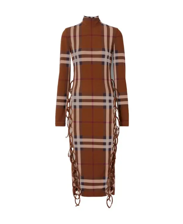 Burberry Checked High Neck Long Sleeve Dress