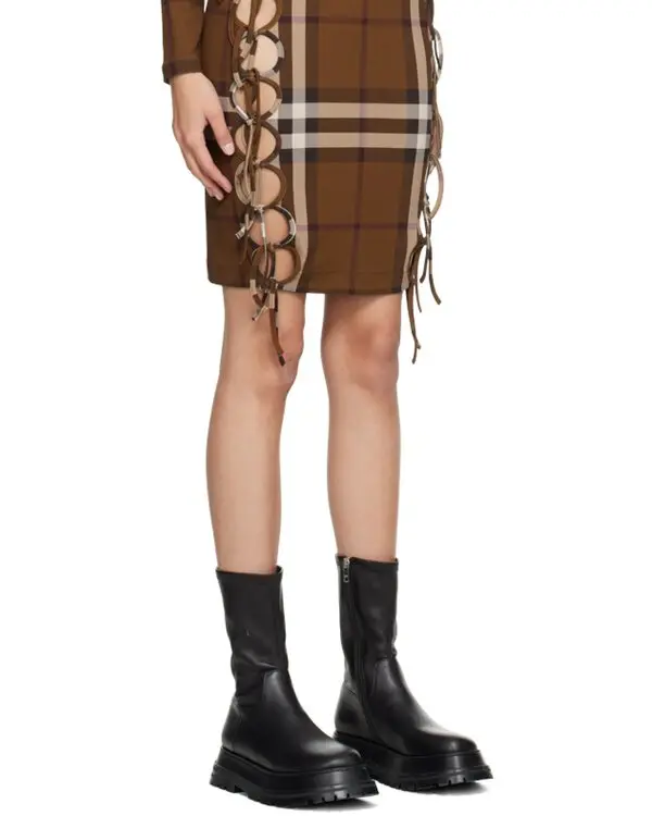 Burberry Checked High Neck Long Sleeve Dress