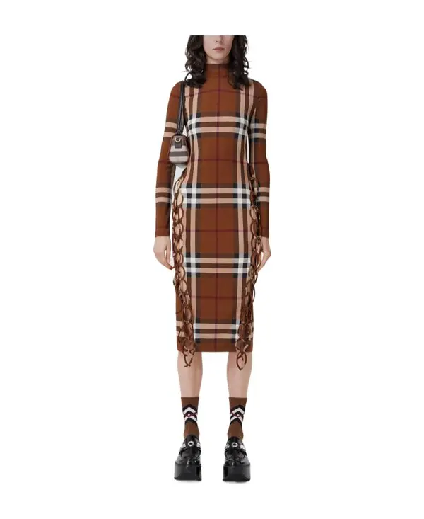 Burberry Checked High Neck Long Sleeve Dress