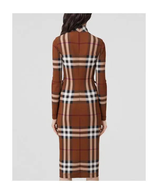 Burberry Checked High Neck Long Sleeve Dress